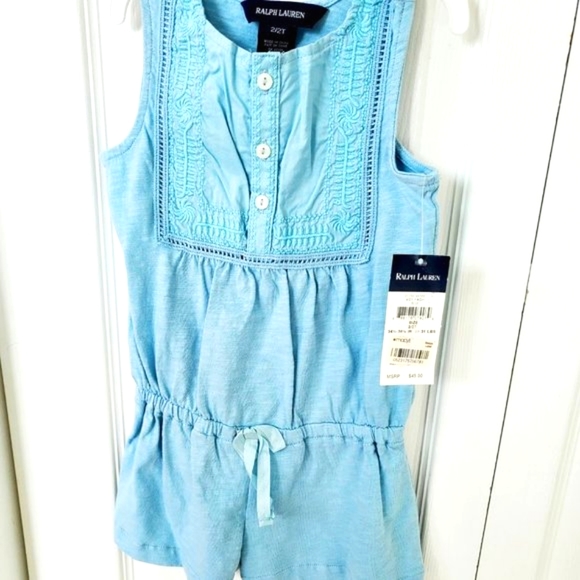 Ralph Lauren | Dresses | Ralph Lauren Blue Embroidered Romper 2t | Poshmark